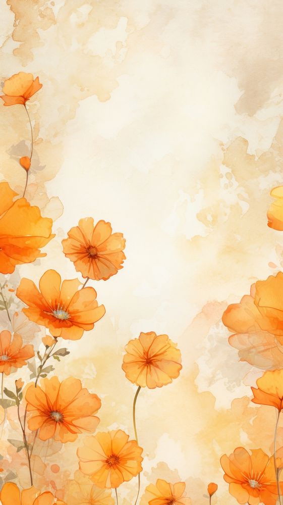 Orange flowers wallpaper pattern plant | Free Photo Illustration - rawpixel