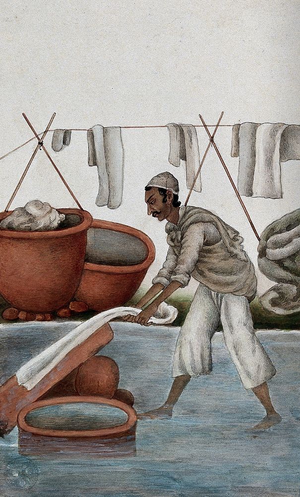 Delhi: washerman washing clothes. Watercolour | Free Photo Illustration ...