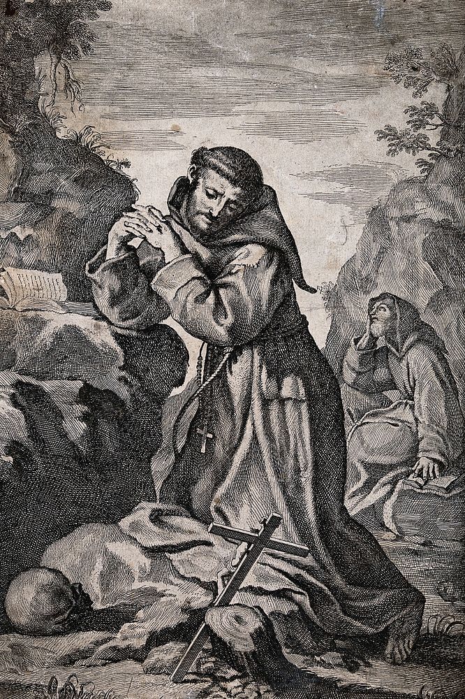 Saint Francis Assisi, kneeling, contemplating | Free Photo Illustration ...