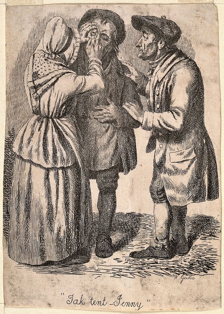 woman removing something man's eye | Free Photo Illustration - rawpixel