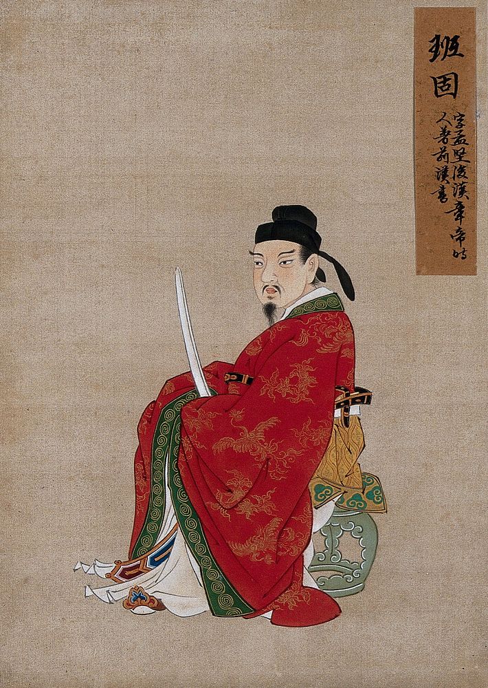 Chinese seated figure red silk | Free Photo Illustration - rawpixel