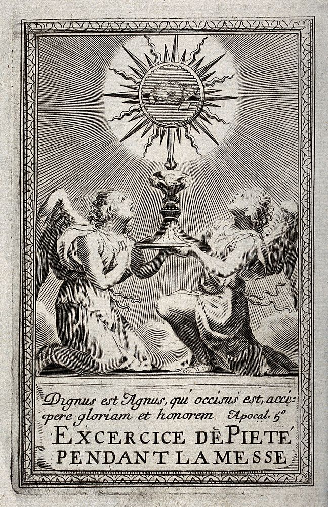 Angels venerating monstrance containing image | Free Photo Illustration ...