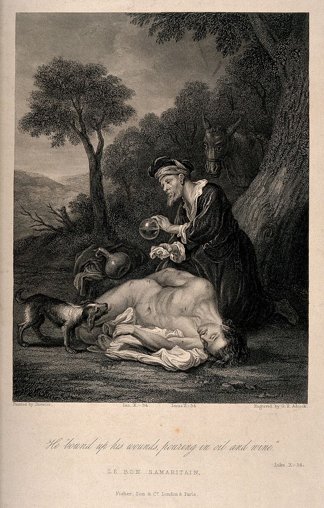 good Samaritan tending wounds half-dead | Free Photo Illustration ...