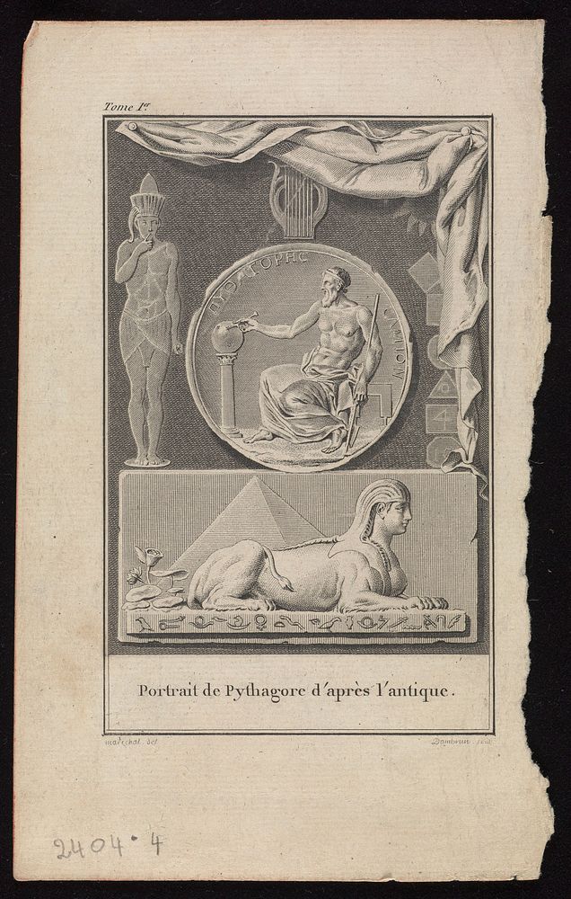 Pythagoras. Line engraving J. Dambrun | Free Photo Illustration - rawpixel