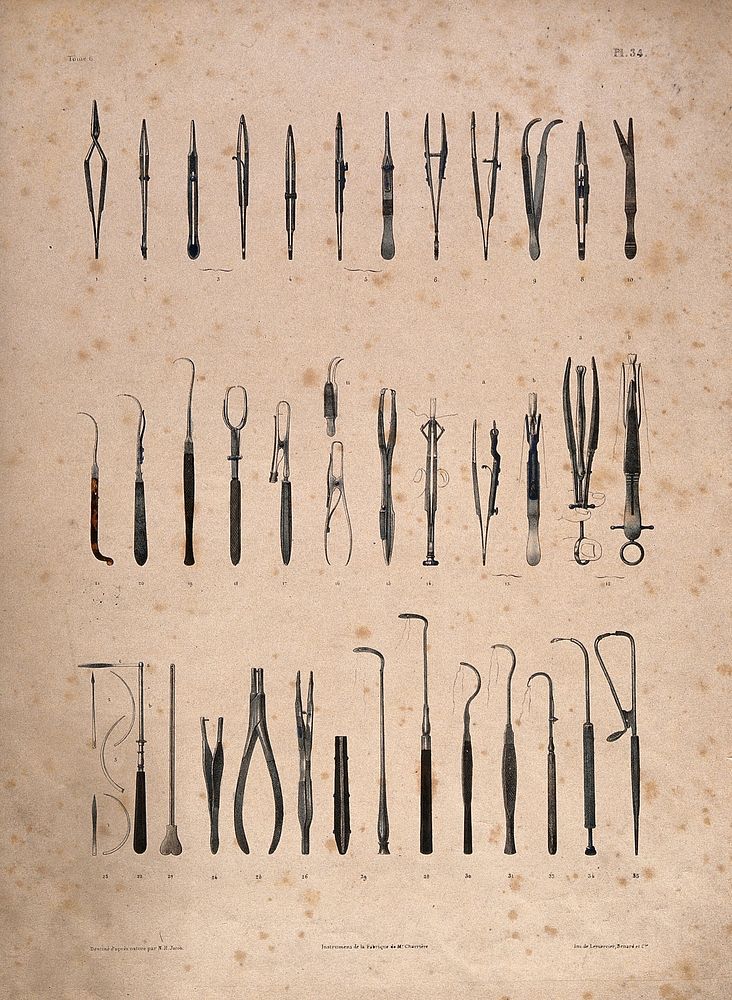 Surgical instruments. Coloured lithograph drawing | Free Photo ...