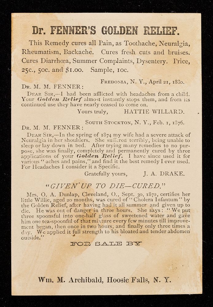 Dr. Fenner's Golden Relief : | Free Photo Illustration - rawpixel