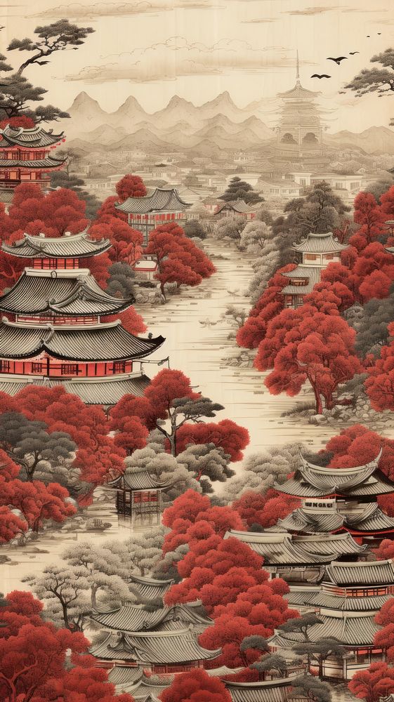 Japanese wood block print illustration | Premium Photo Illustration ...