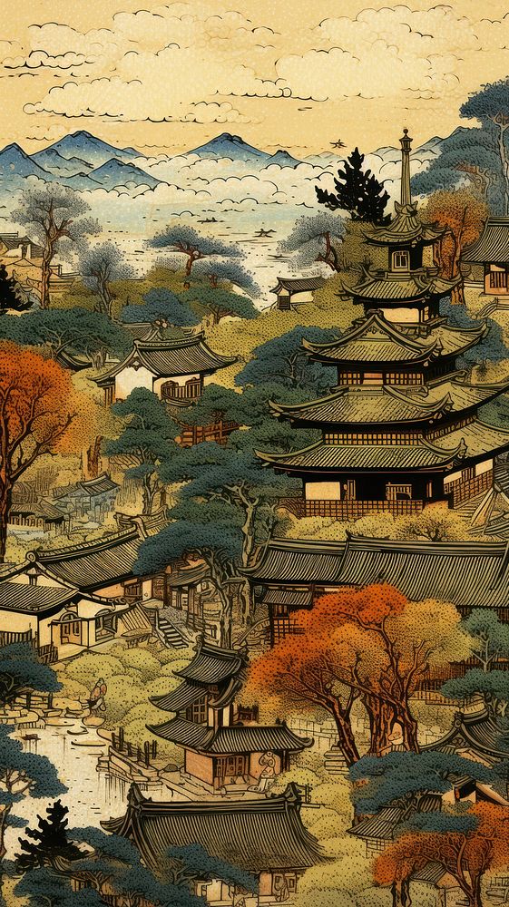 Japanese wood block print illustration | Free Photo Illustration - rawpixel