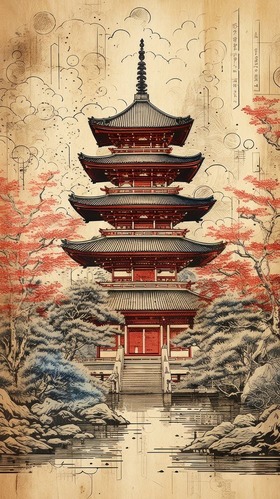 Japanese wood block print illustration | Free Photo Illustration - rawpixel