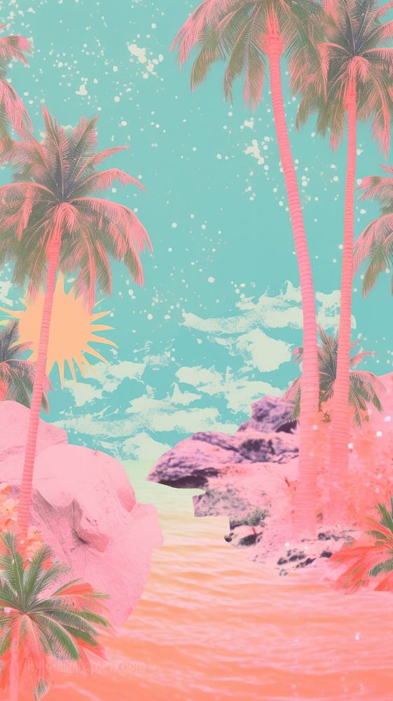 Beach tree outdoors painting. | Free Photo Illustration - rawpixel