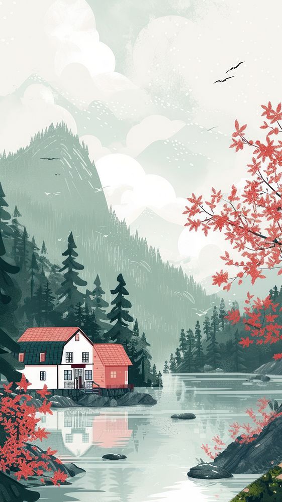 House and river wallpaper landscape | Premium Photo Illustration - rawpixel