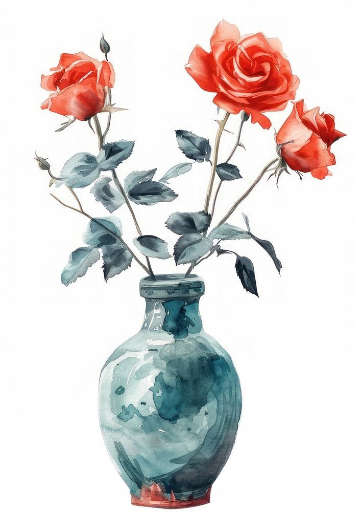 Vase flower watercolor rose art | Free Photo Illustration - rawpixel