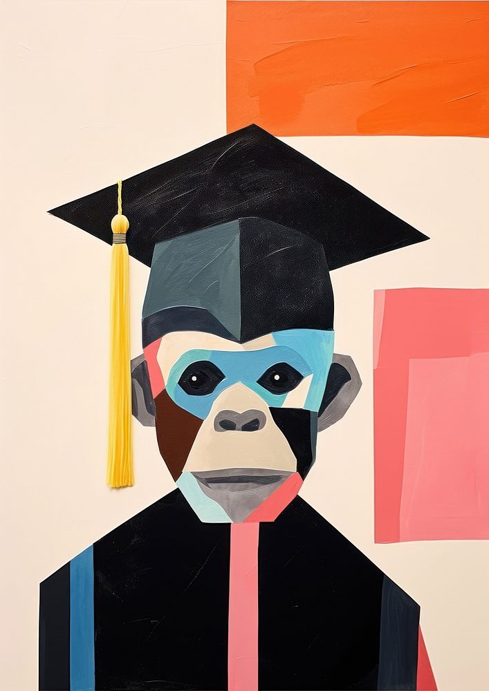 Happy monkey student graduation art | Free Photo Illustration - rawpixel