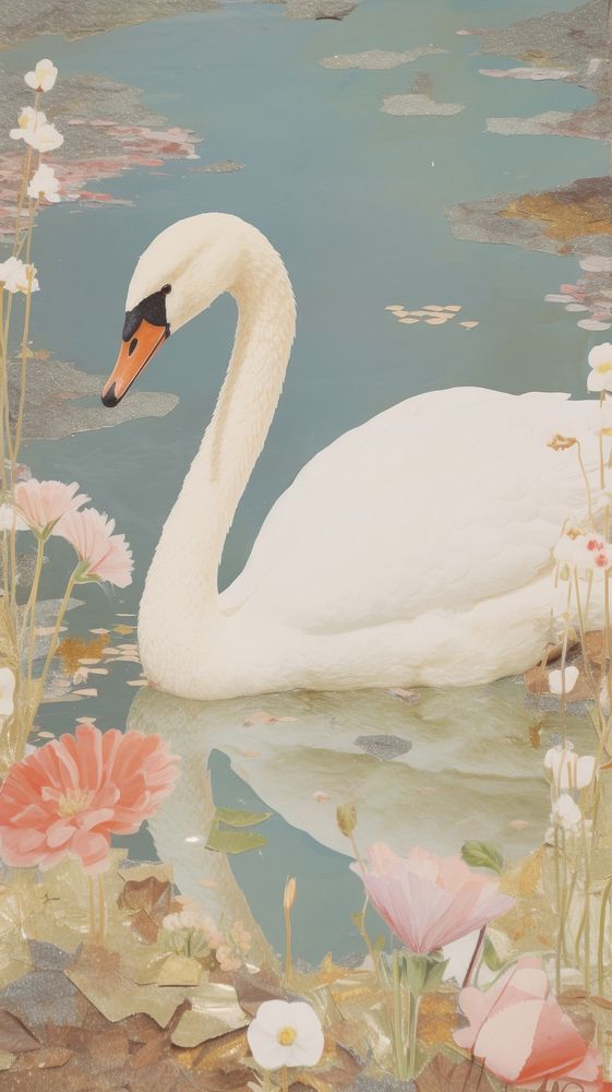 Swan craft collage painting animal | Free Photo Illustration - rawpixel