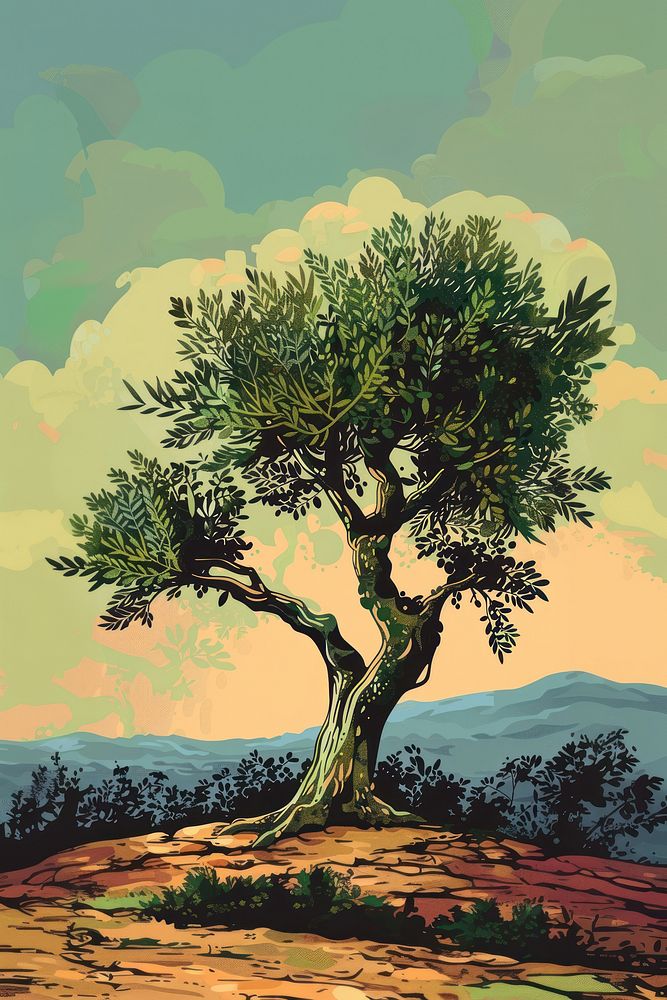 Vector illustrated olive tree art | Free Photo Illustration - rawpixel