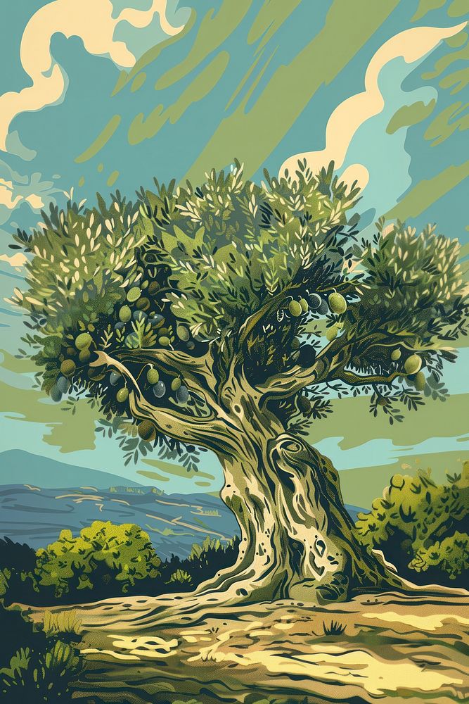 Vector illustrated olive tree art | Free Photo Illustration - rawpixel