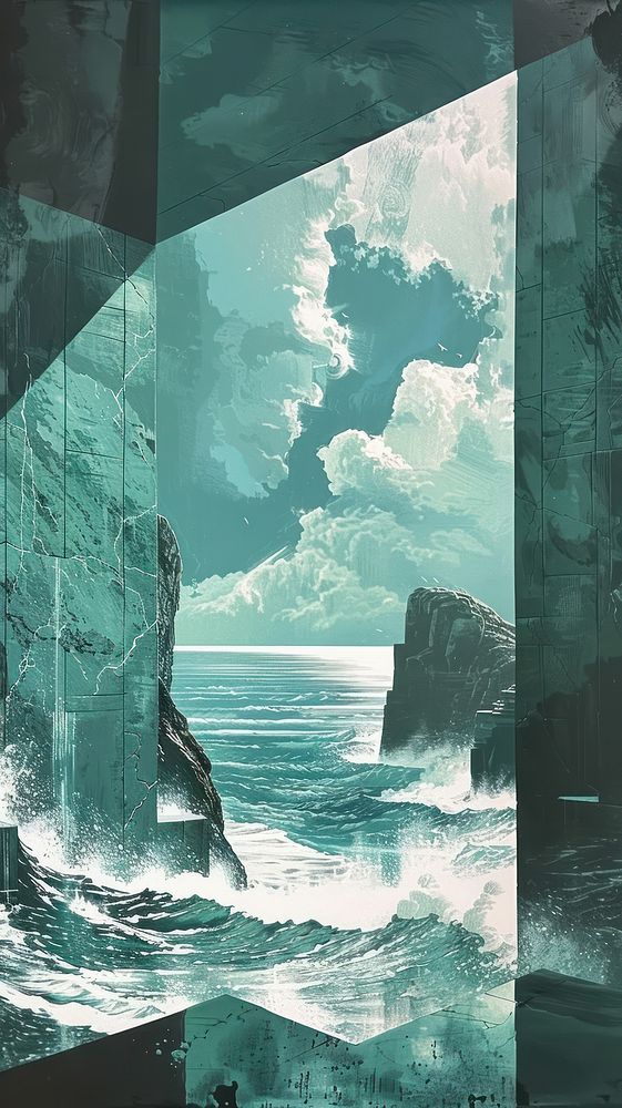 A seascape drawing nature ocean. | Premium Photo Illustration - rawpixel