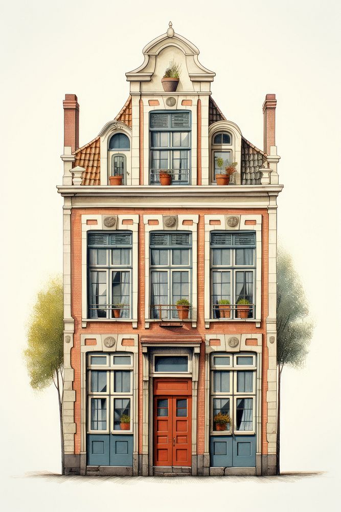 Architecture illustration dutch tall rowhouse | Premium Photo ...