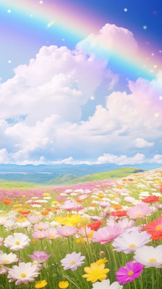 Rainbow flower field sky. | Premium Photo - rawpixel