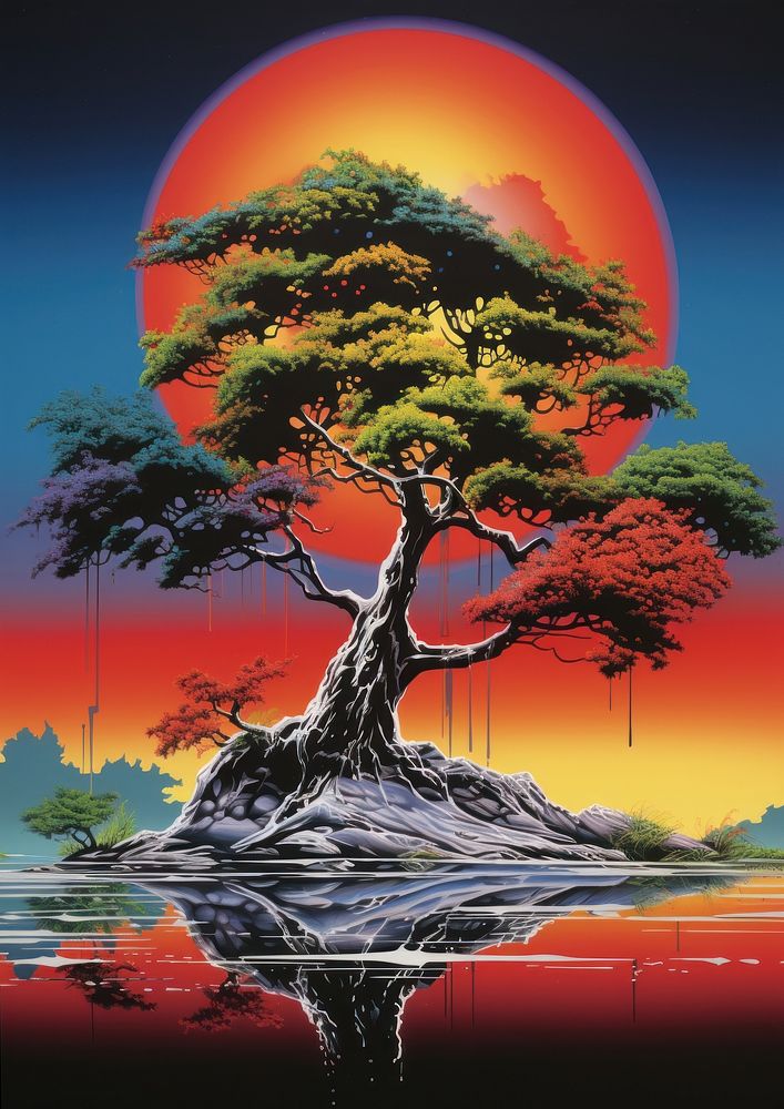 Airbrush art tree landscape outdoors | Premium Photo Illustration ...