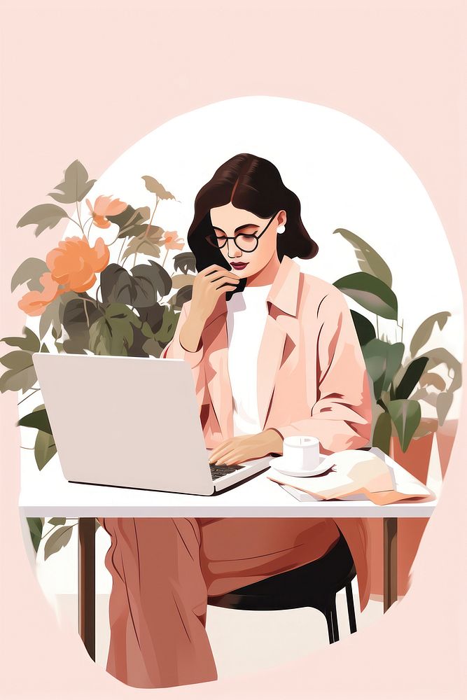 Working women aesthetic illustration computer | Free Photo Illustration ...