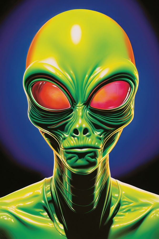 1970s airbrush art aliens green | Free Photo Illustration - rawpixel
