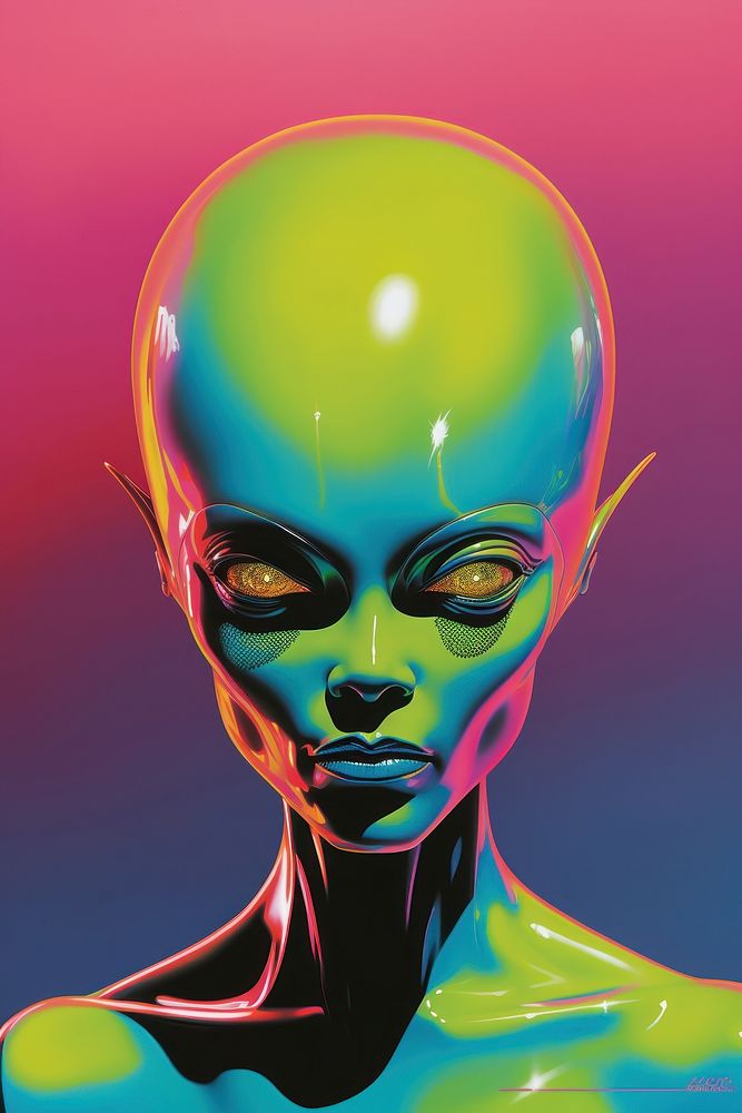 1970s airbrush art aliens portrait | Free Photo Illustration - rawpixel