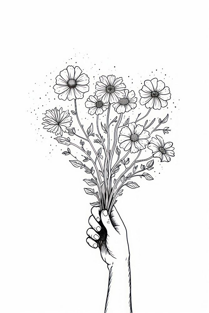 Hand holding flowers drawing pattern | Free Photo Illustration - rawpixel