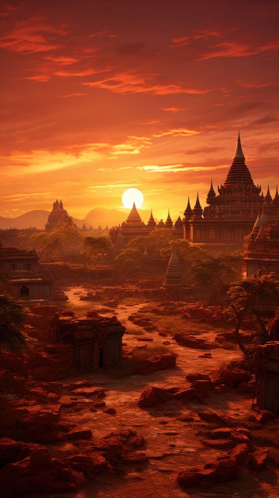 Sunset wallpaper architecture building outdoors. | Premium Photo ...