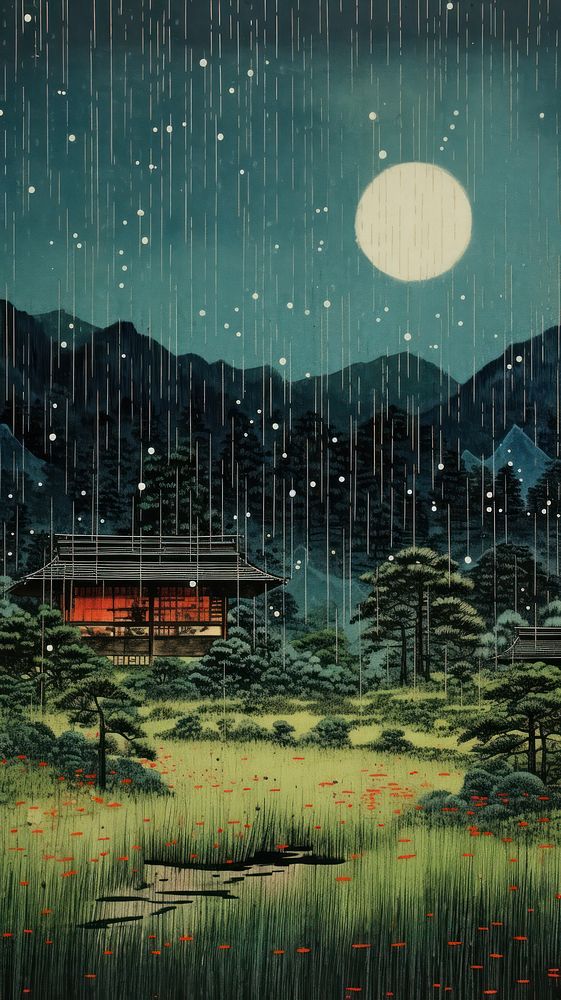 Traditional japanese vivid raining countryside | Premium Photo ...