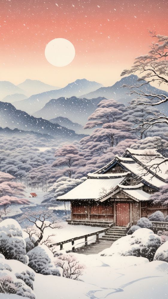 Traditional japanese vivid snowing landscape | Free Photo Illustration ...