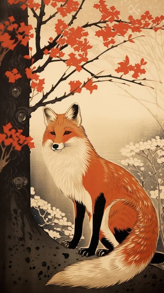 Traditional japanese red fox wildlife | Premium Photo Illustration ...