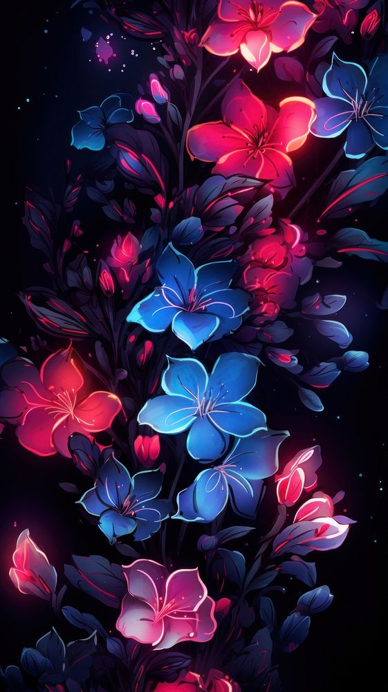 Flowers neon light wallpaper pattern | Free Photo Illustration - rawpixel
