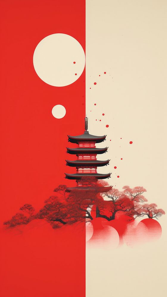 Japanese iconic landmark art red | Free Photo Illustration - rawpixel