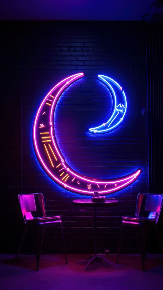 Moon neon sign wallpaper purple | Premium Photo Illustration - rawpixel