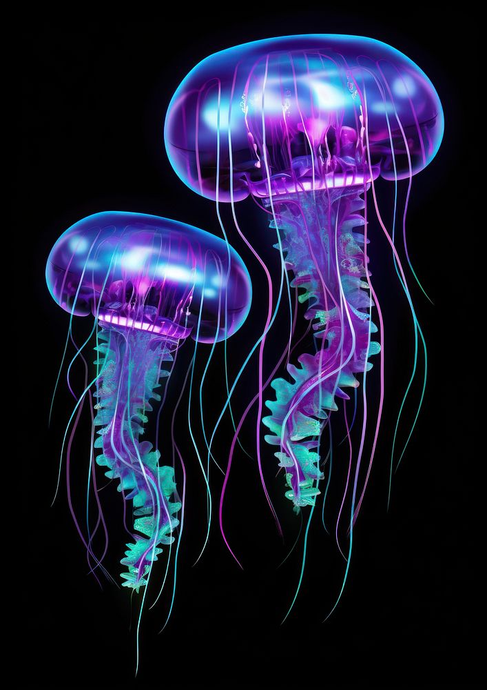 Neon jellyfish pattern invertebrate translucent | Free Photo Illustration - rawpixel