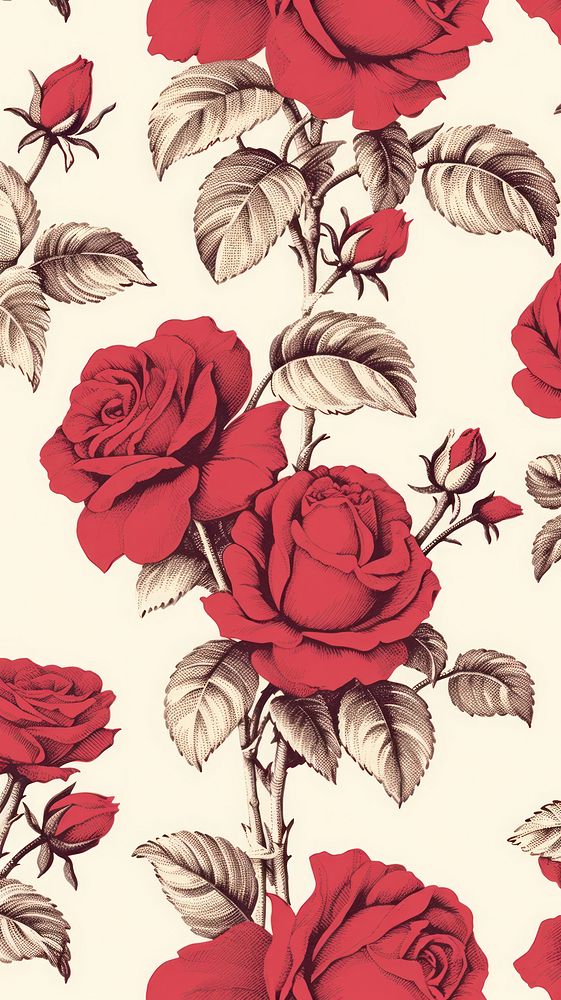 Red roses wallpaper pattern flower. | Free Photo Illustration - rawpixel