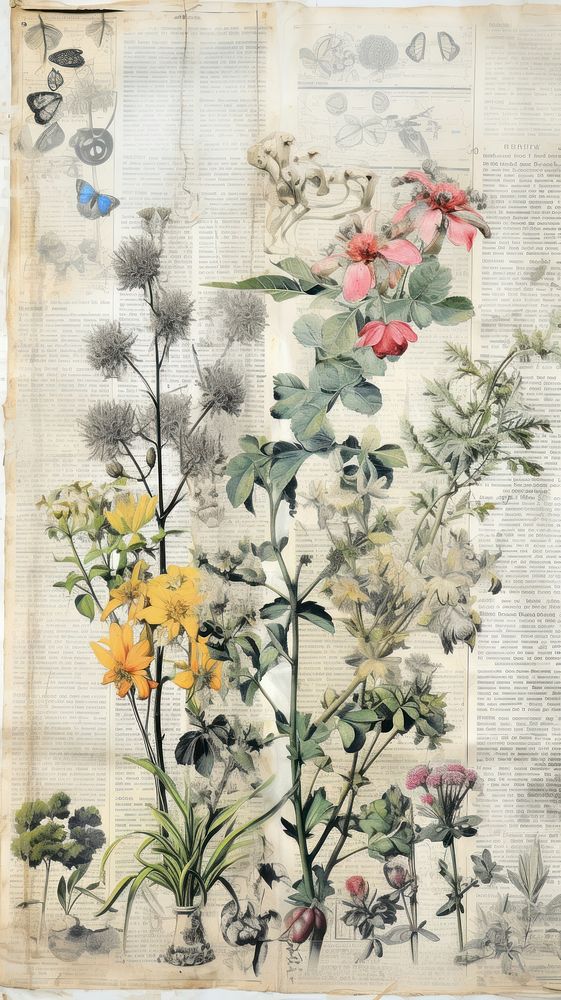 Wallpaper ephemera pale plant painting | Premium Photo Illustration ...