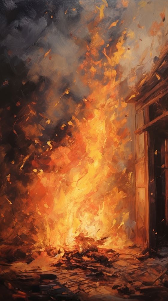Vintage painting wallpaper fire bonfire | Premium Photo Illustration ...