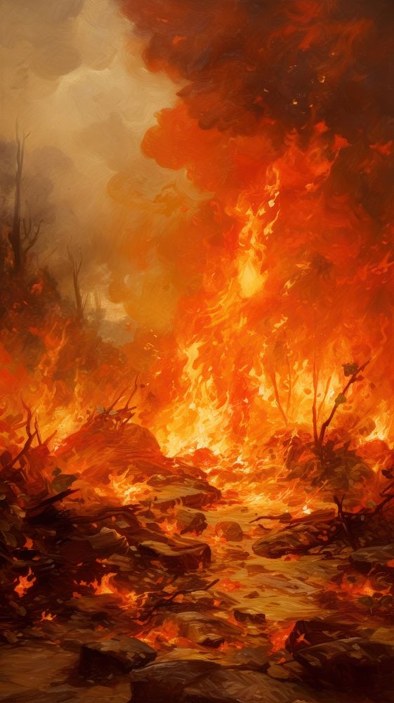 Vintage painting wallpaper fire outdoors | Premium Photo Illustration ...