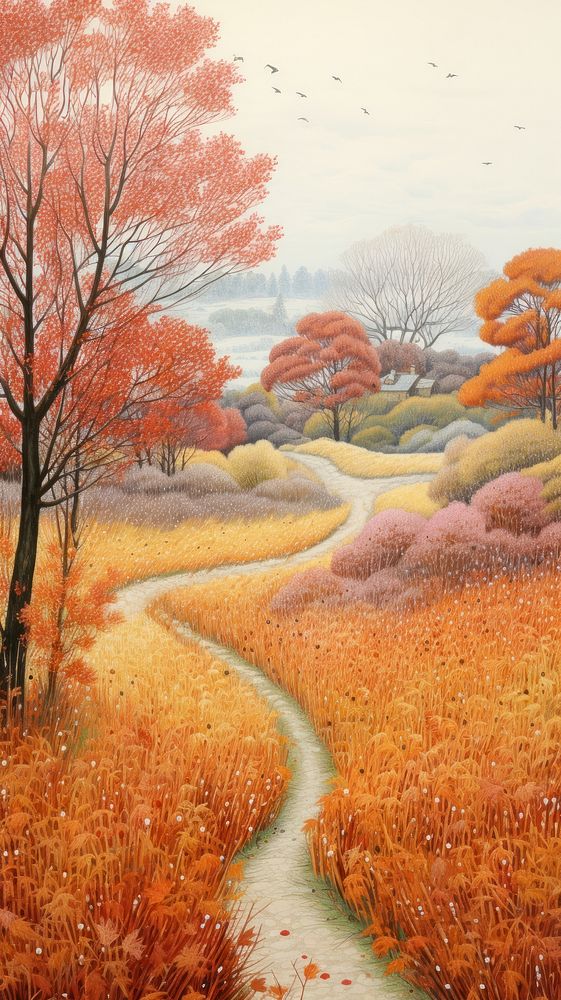 Illustration autumn landscape outdoors painting. | Premium Photo ...
