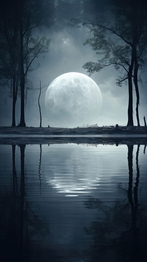 Ethereal moonlit forest reflection | Premium Photo - rawpixel