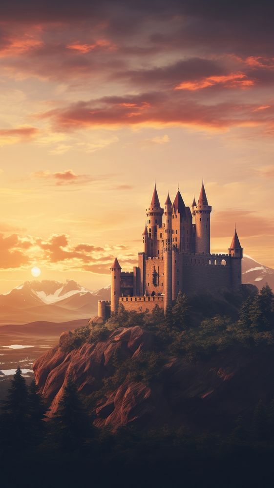 Castle sunset architecture building spirituality. | Premium Photo ...