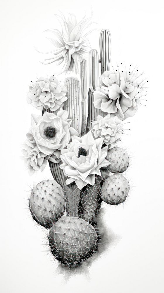 Cactus drawing flower sketch. | Free Photo Illustration - rawpixel