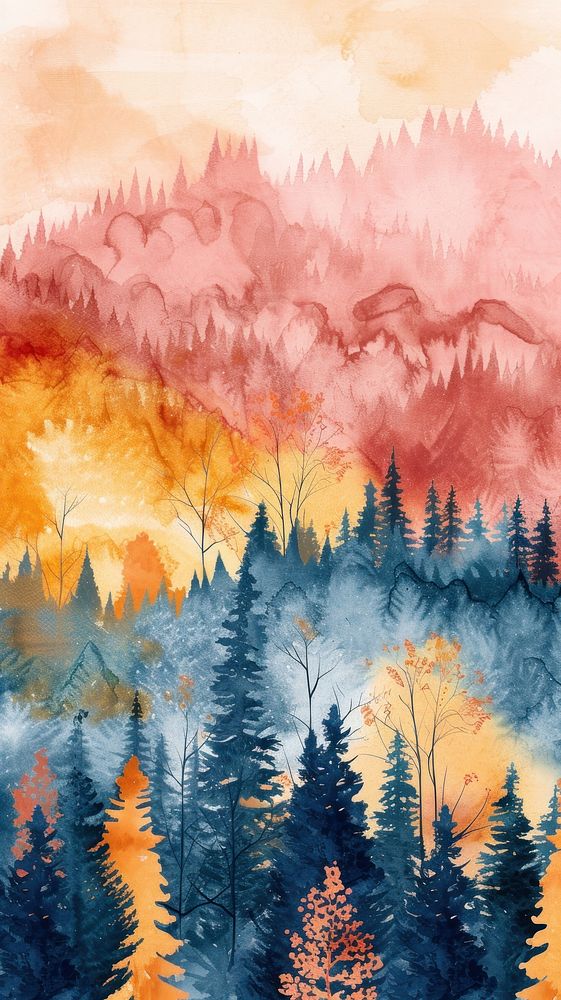 Forest watercolor wallpaper tree abstract | Free Photo Illustration ...