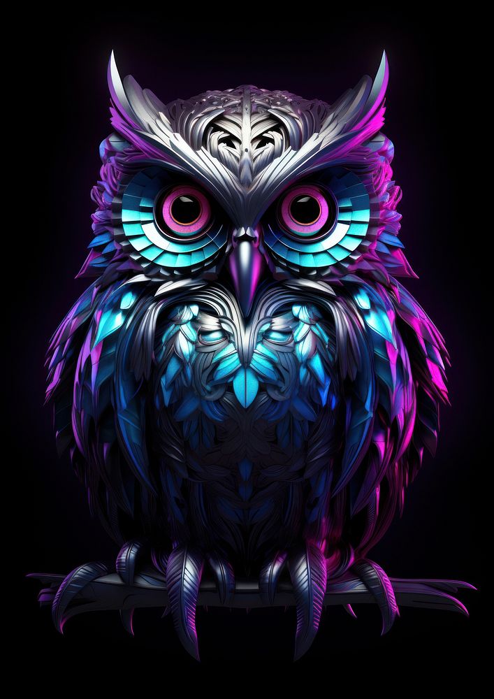 Neon owl animal purple bird. | Free Photo Illustration - rawpixel