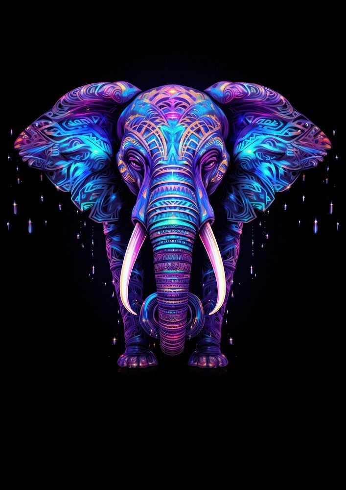 Neon Elephant elephant wildlife animal. | Premium Photo Illustration ...