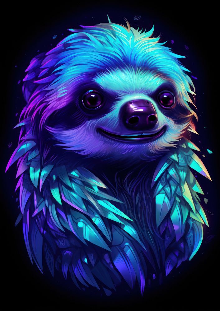 Neon sloth wildlife animal mammal. | Premium Photo Illustration - rawpixel