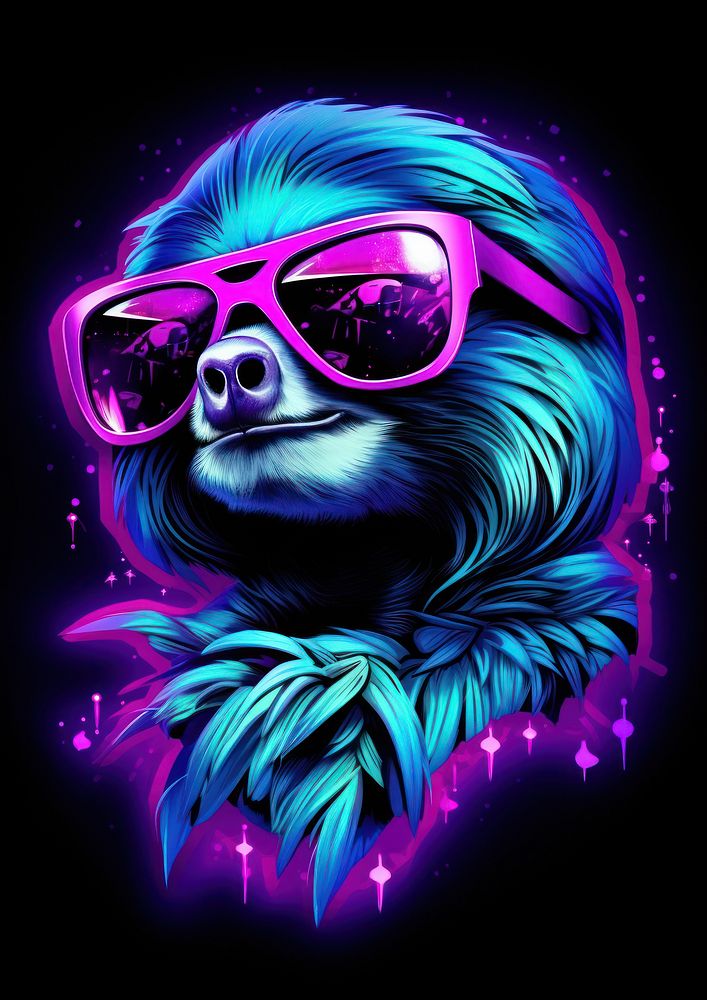Neon sloth sunglasses animal purple. | Free Photo Illustration - rawpixel