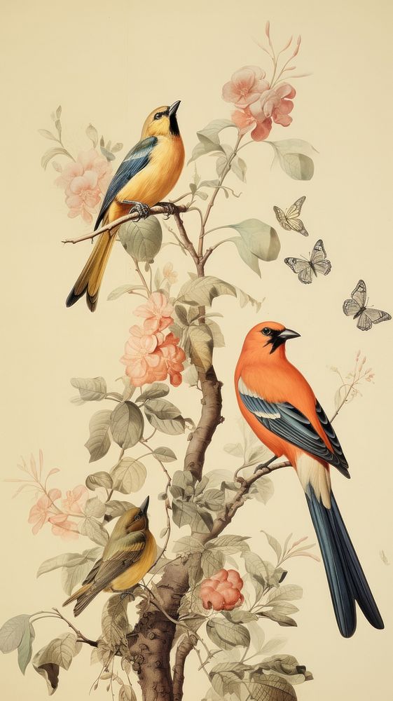 Vintage drawing birds painting animal | Premium Photo Illustration ...